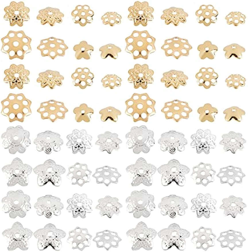80Pcs Flower Bead Caps Hollow Bead End Caps Metal Multi-Petal Flower ...