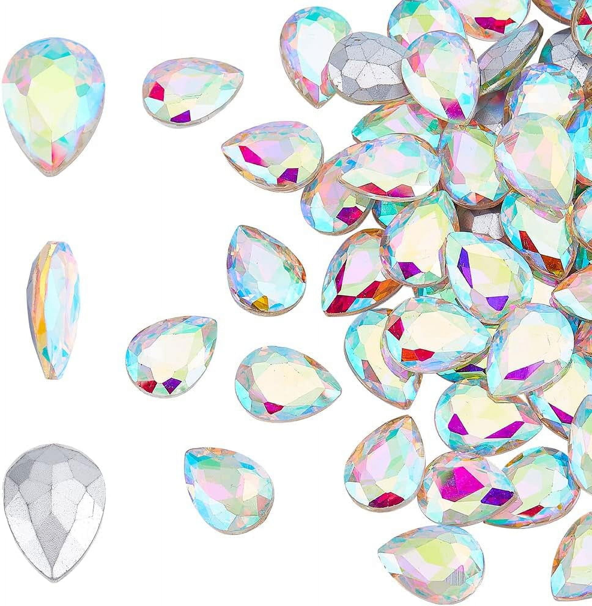 80Pcs Glass Rhinestone Cabochons Pointed Back & Back Plated Teardrop ...