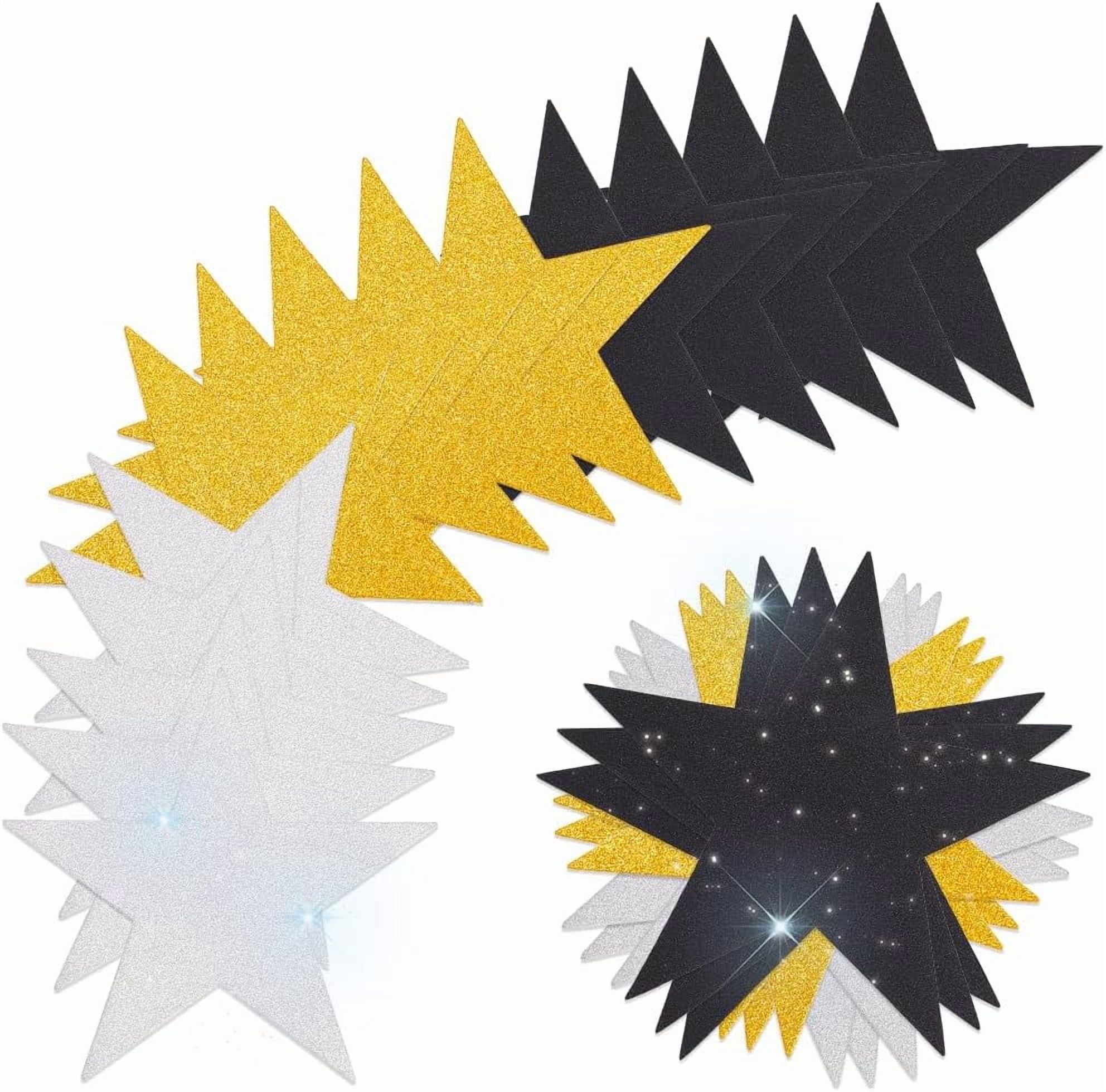 80Pcs Glitter Star Cutouts Gold Silver Black Stars Cut Outs Cardboard ...