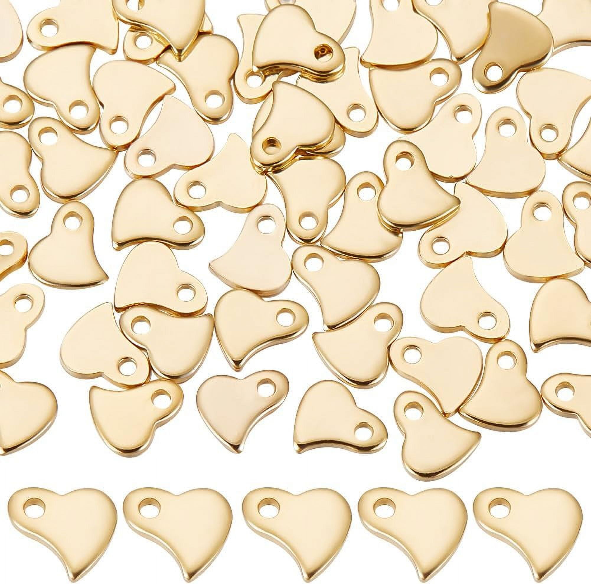 80Pcs Heart Charm 24k Gold Plated Flat Tiny Love Pendant Charm with ...