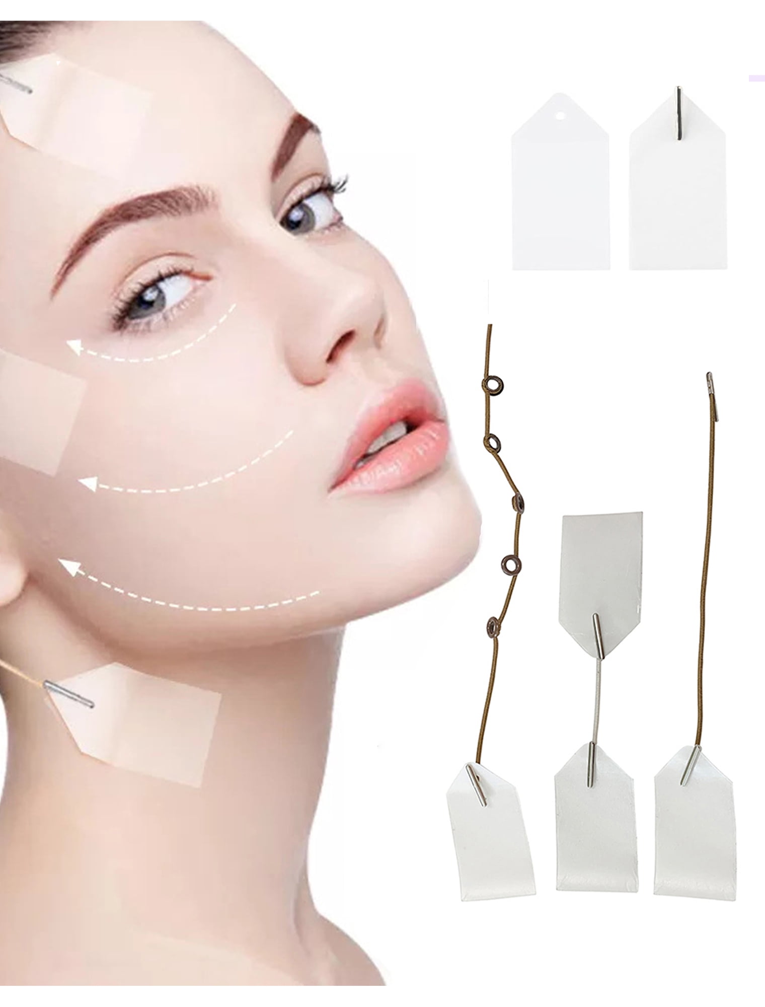 80Pcs Invisible Face Neck Lift Tapes with 8 Dark Bands, Clear Facial ...