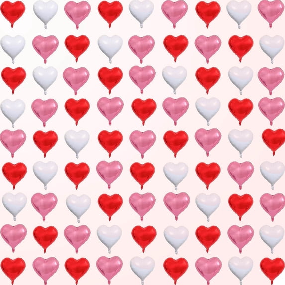 80Pcs Mini Heart Foil Balloons Red White Pink Heart Balloons for ...