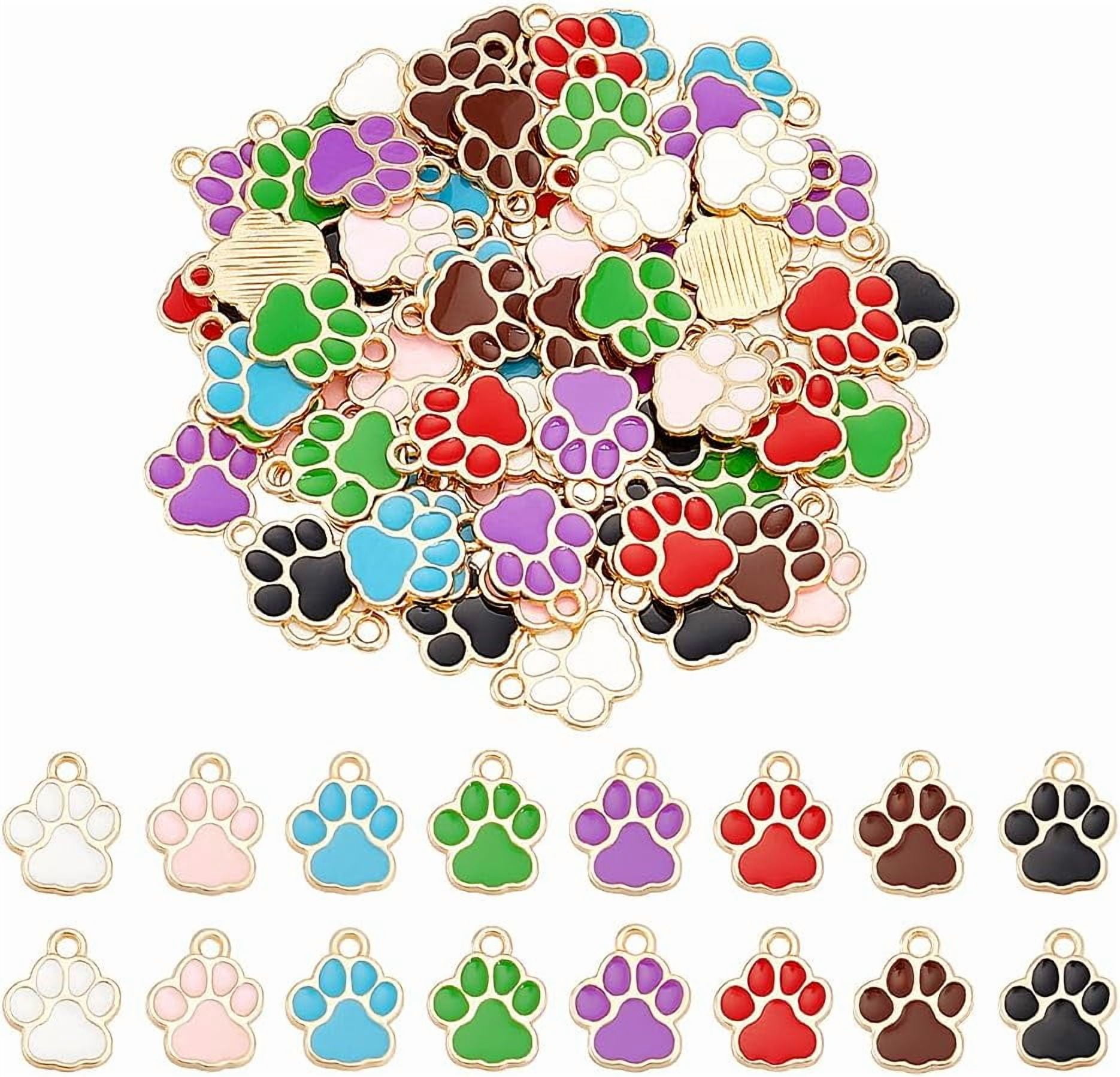 80Pcs Paw Print Charms 8 Colors Animal Footprint Charms Alloy Enamel Dog Paw Pendants Antiqued ...
