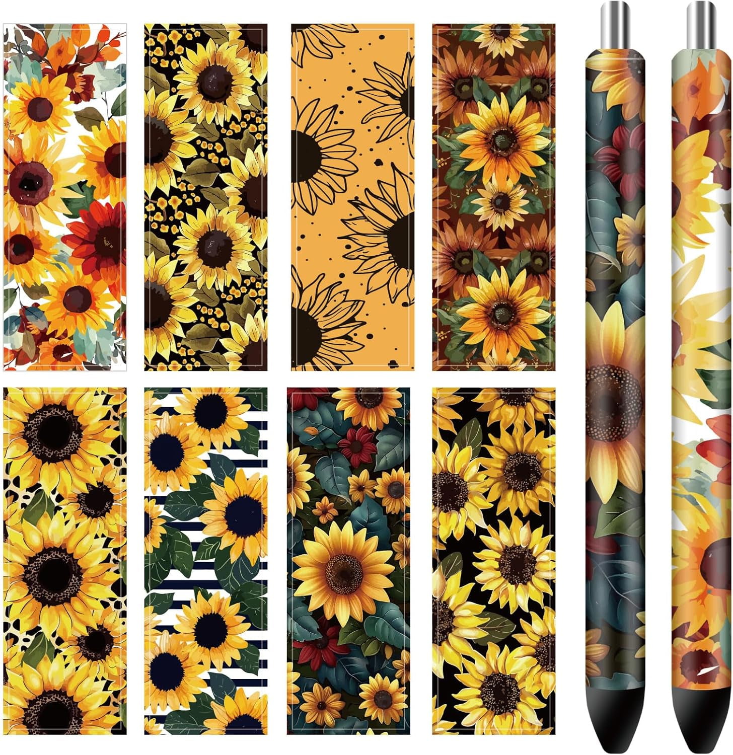 80Pcs Pen Wraps Decal 8 Styles Sunflowers Floral Paper Self-Adhesive ...
