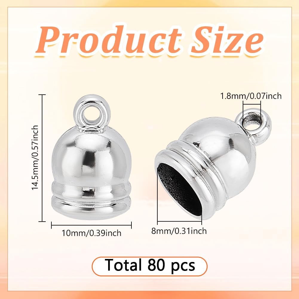 80Pcs Platinum Cord End Caps Glue-in Tassel Cap Clasps Connectors 14 ...