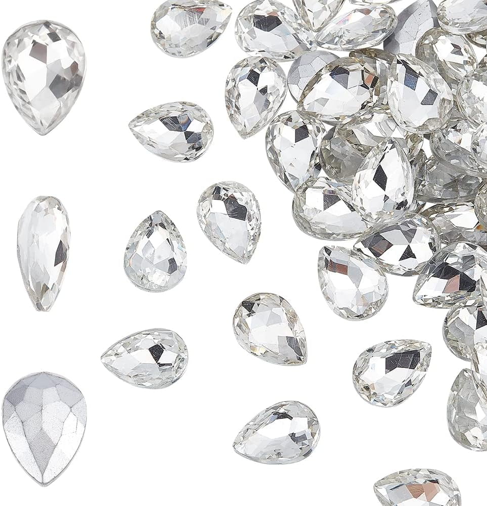 80Pcs Pointed Back Rhinestone 13x18x5.5 mm Glass Rhinestones Gems Clear ...