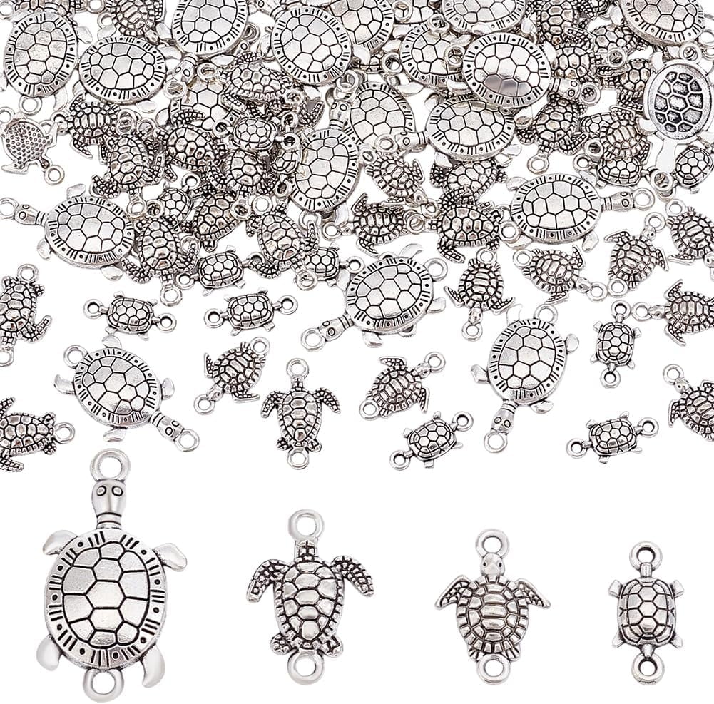 80Pcs Sea Turtle Charms Connectors 4 Styles Tibetan Alloy Turtle ...