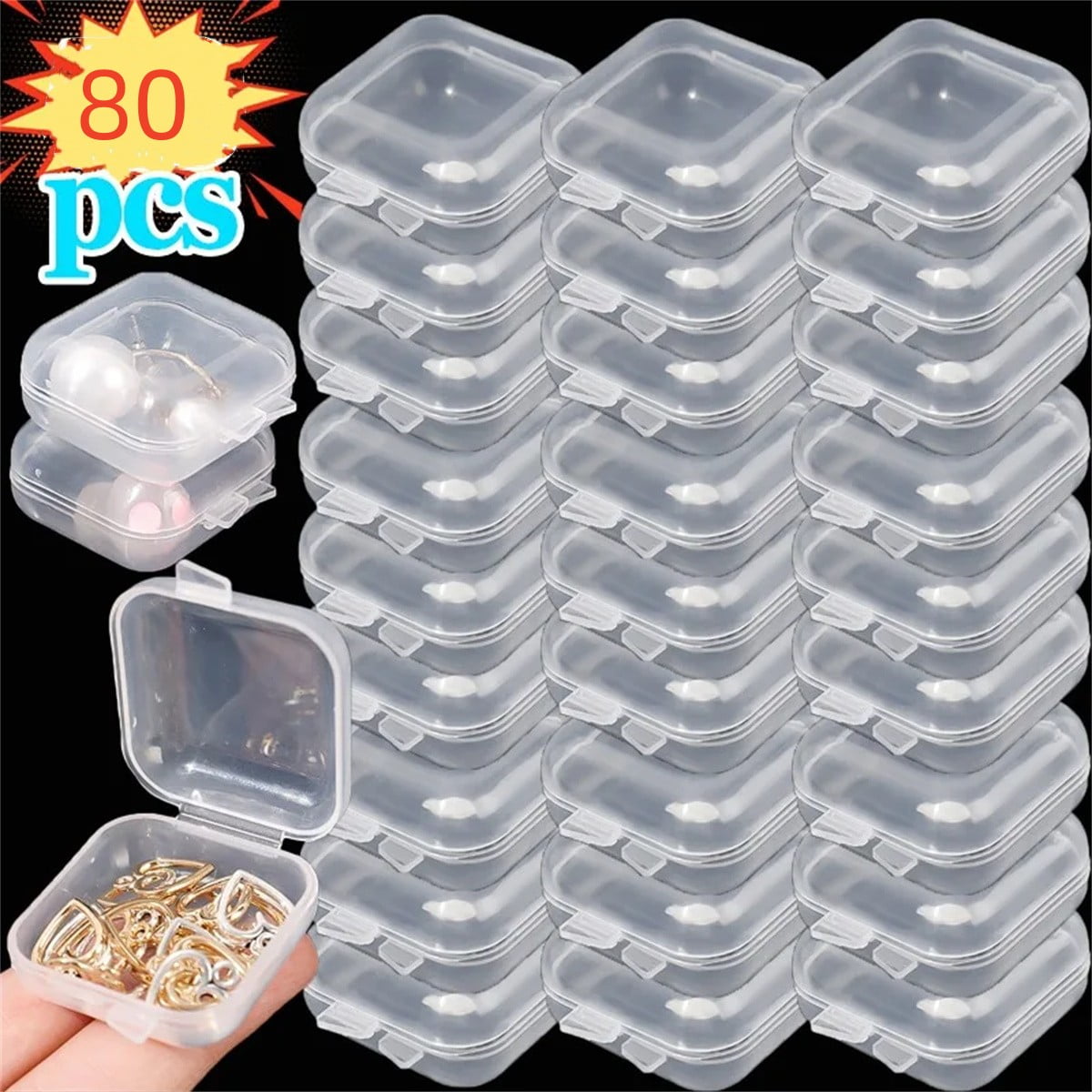 80Pcs Small Plastic Storage Box for Earrings, Mini Clear Jewelry Box ...