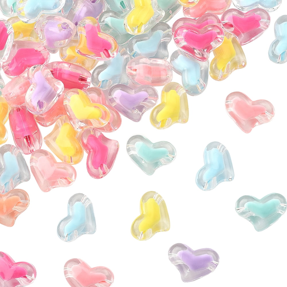 80Pcs Transparent Acrylic Beads Bead in Bead Heart Mixed Color 16x21x11 ...