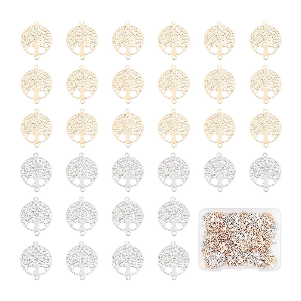 80Pcs Tree of Life Links Charms 2 Colors Metal Connector Pendants Plant ...