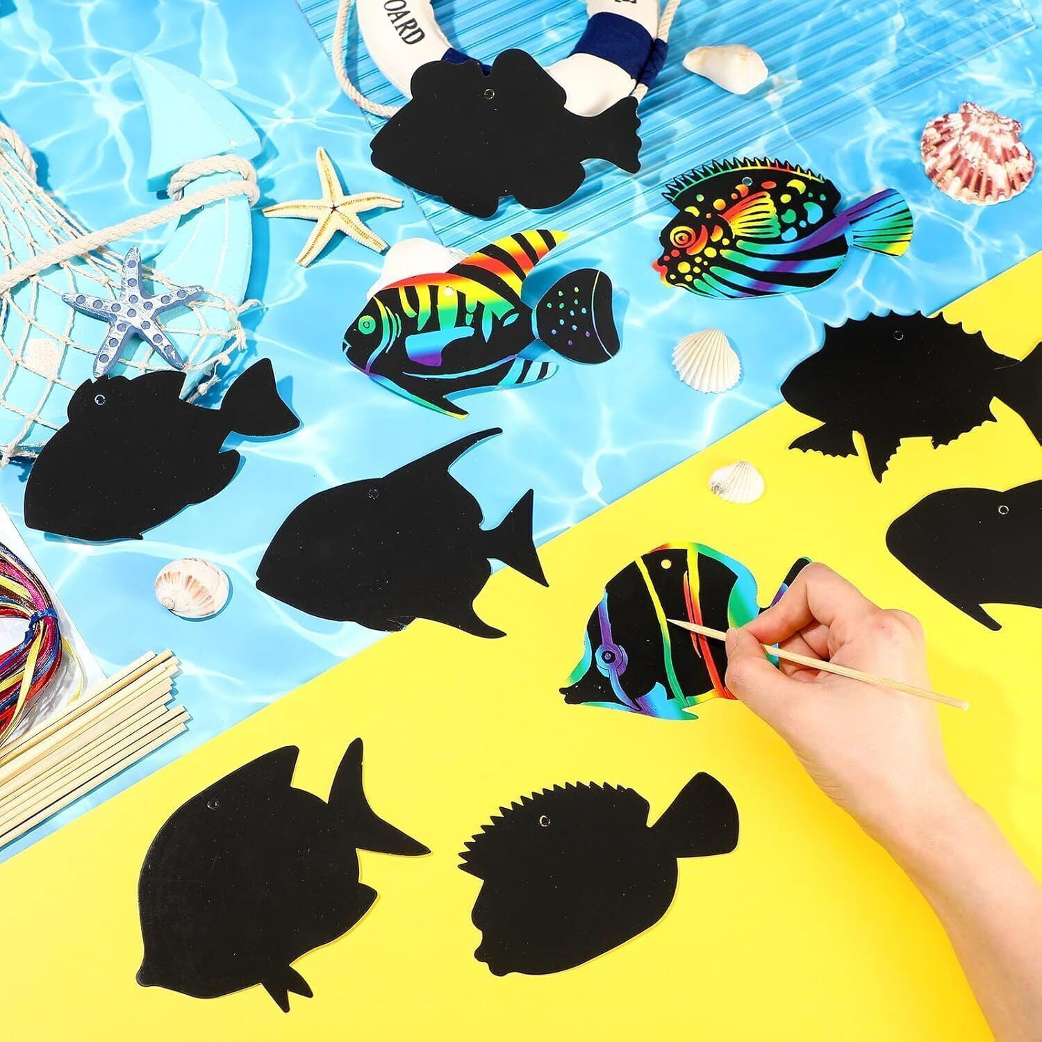 80Pcs Tropical Fish Scratch Cards Ocean Scratch Crafts for Kids Rainbow ...