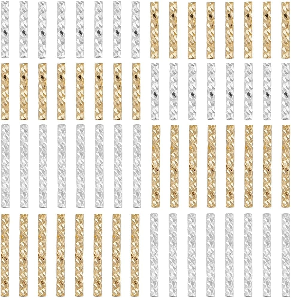 80Pcs Tube Beads Long Noodle Beads Metal Loose Beads Straight Twist ...