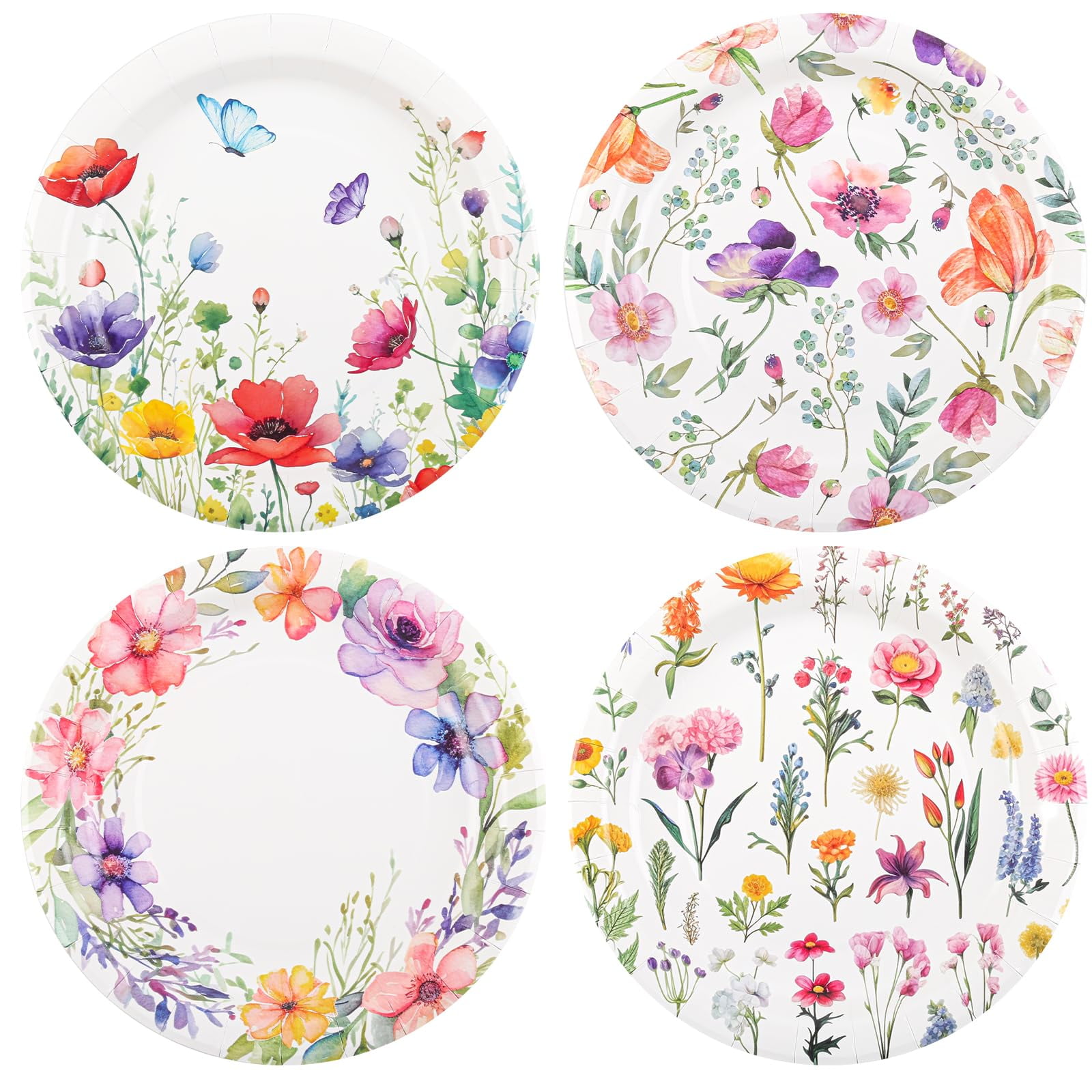 80Pcs Wildflower Paper Plates Disposable Wild AFN1Floral Party Plates 9 ...