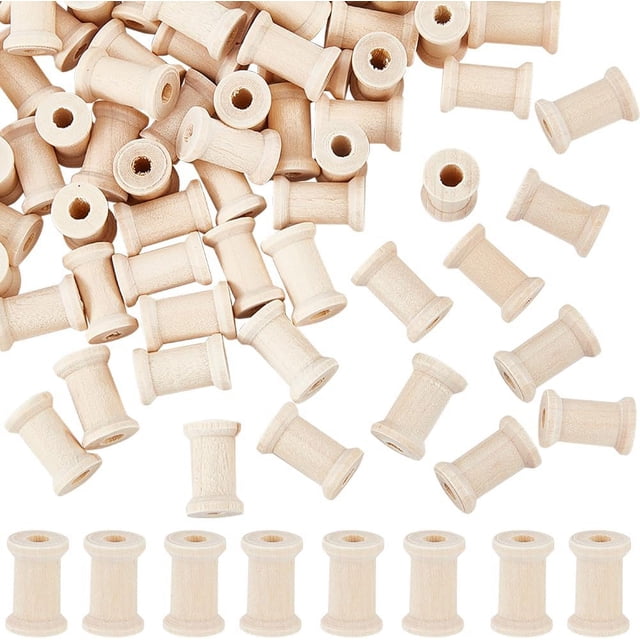 80Pcs Wooden Spools Bulk Wooden Thread Spool Unfinished Natural Empty ...