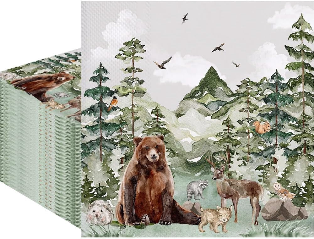 80Pcs Woodland Paper Napkins Forest Boy Adventure Disposable Napkins ...