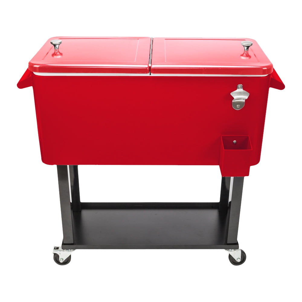 80QT Insulated Cooler Cart, Rectangular Plastic Refrigeration with ...
