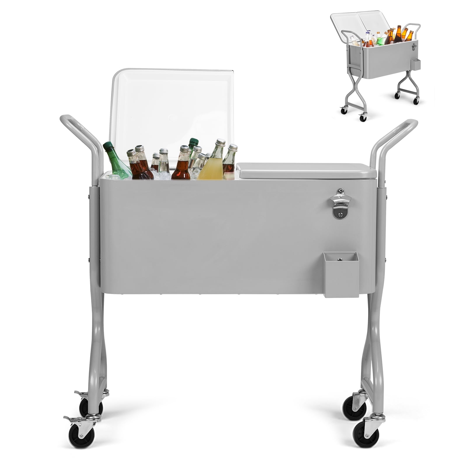 80QT Rolling Cooler Cart - Insulated Outdoor Beverage Center w/ Wheels ...