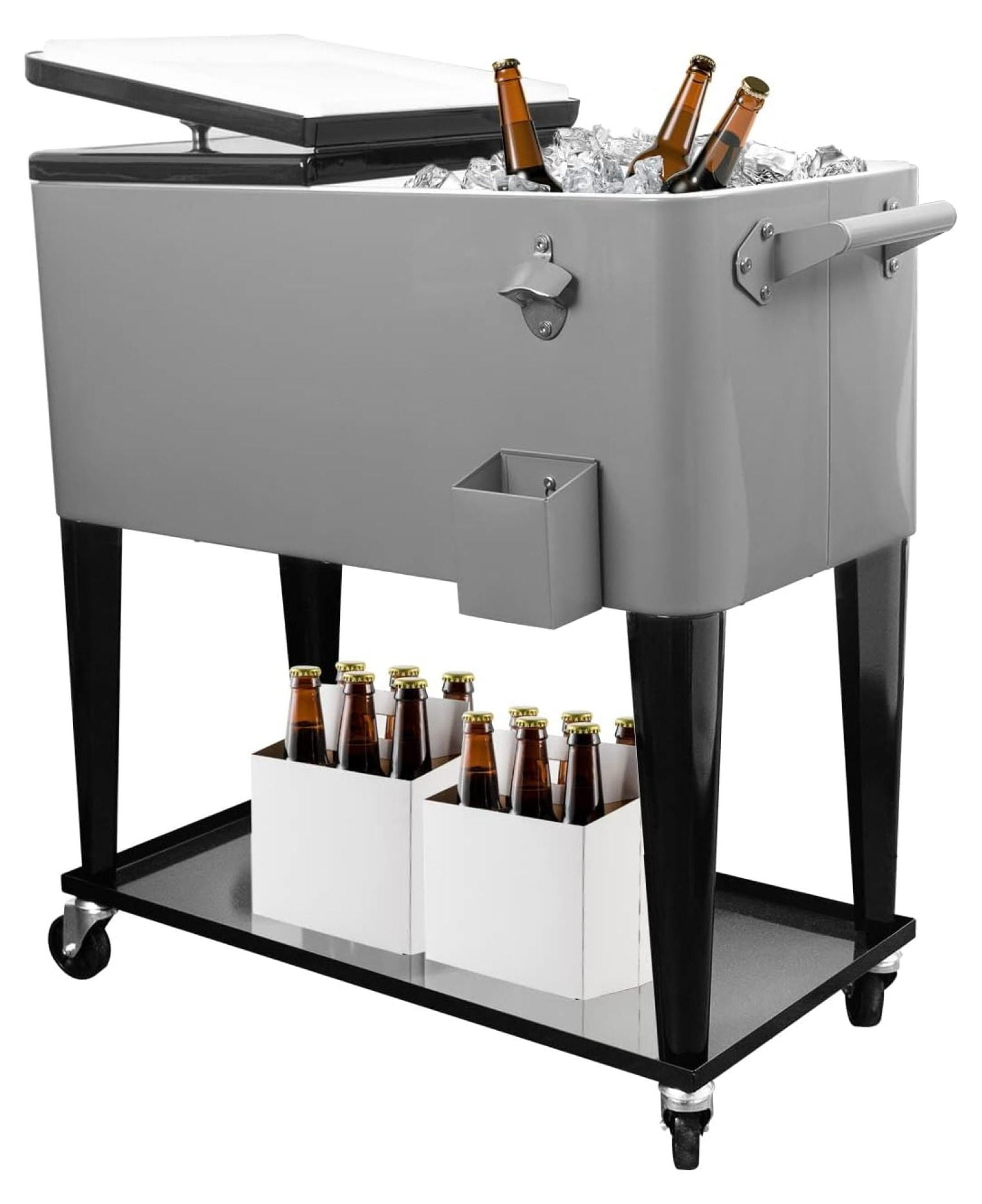 80QT Rolling Cooler Cart with Wheels, Ice Chest Outdoor Backyard ...