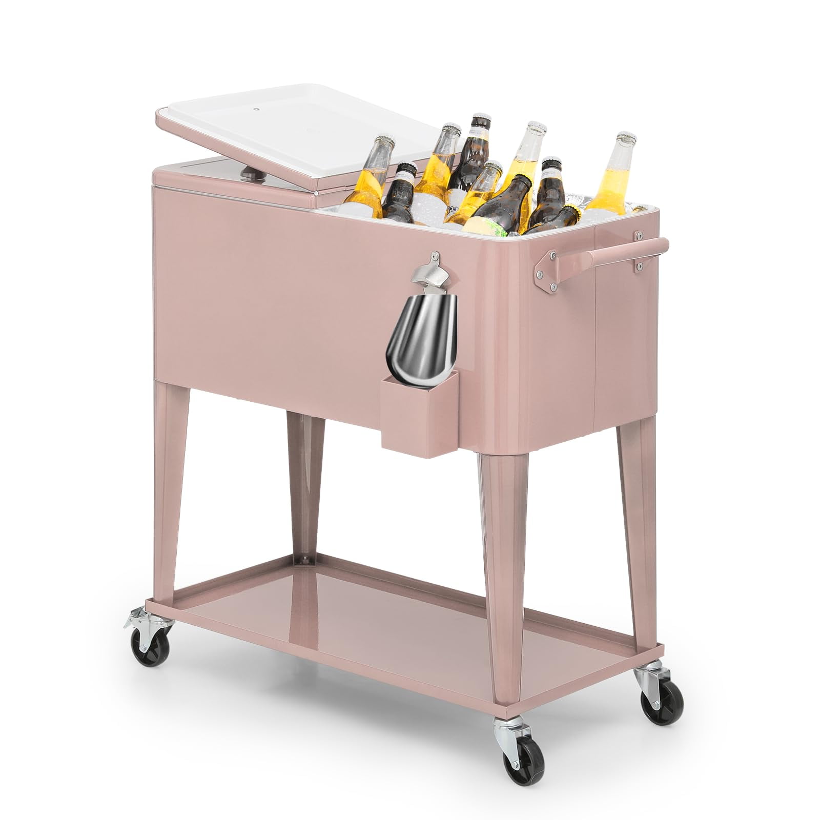 80QT Wheeled Cooler Cart with Bottle Opener, Heavy-Duty Outdoor Drink ...