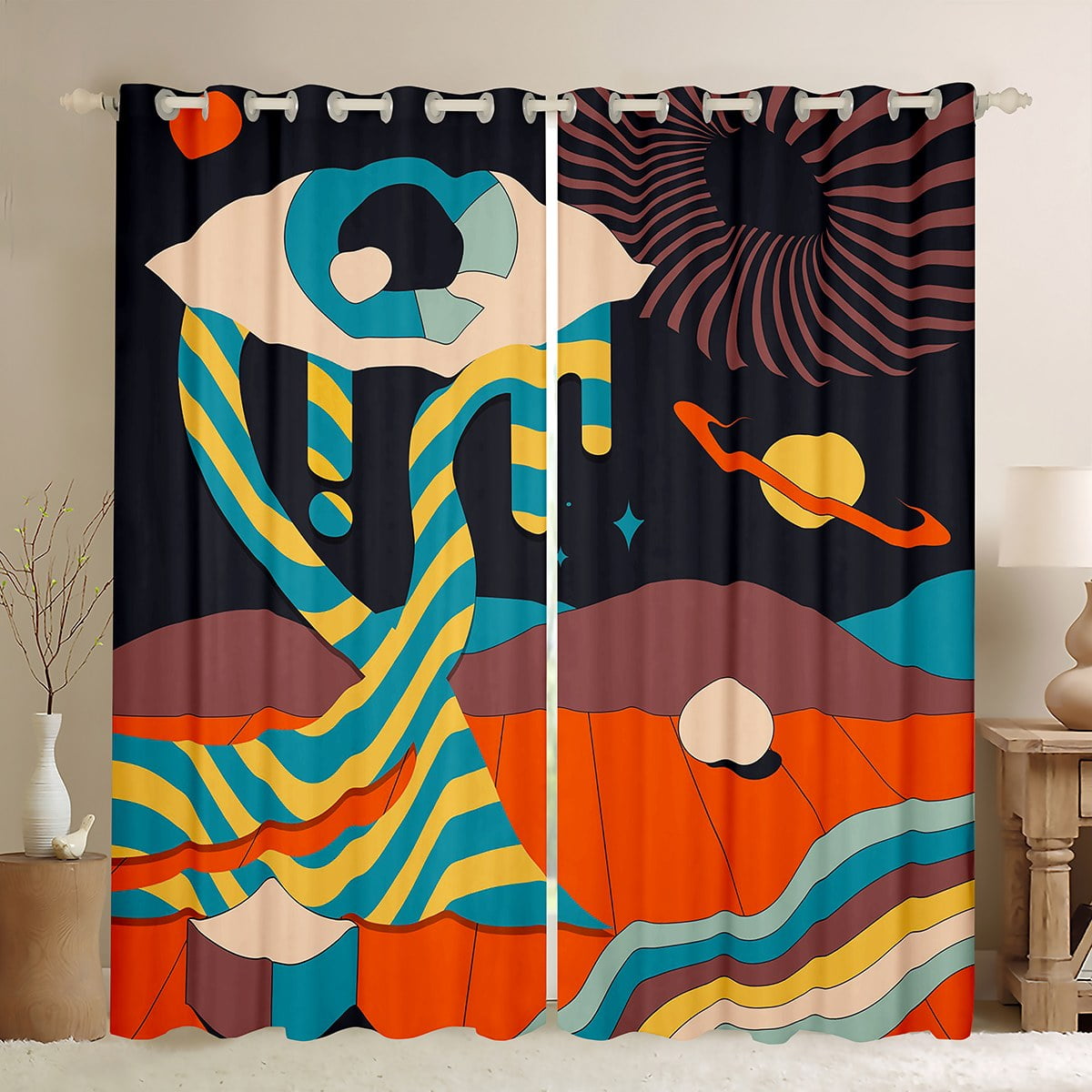 80S 90S Retro Curtains 42"Wx63"L, Abstract Geometry Fashion Curtains ...