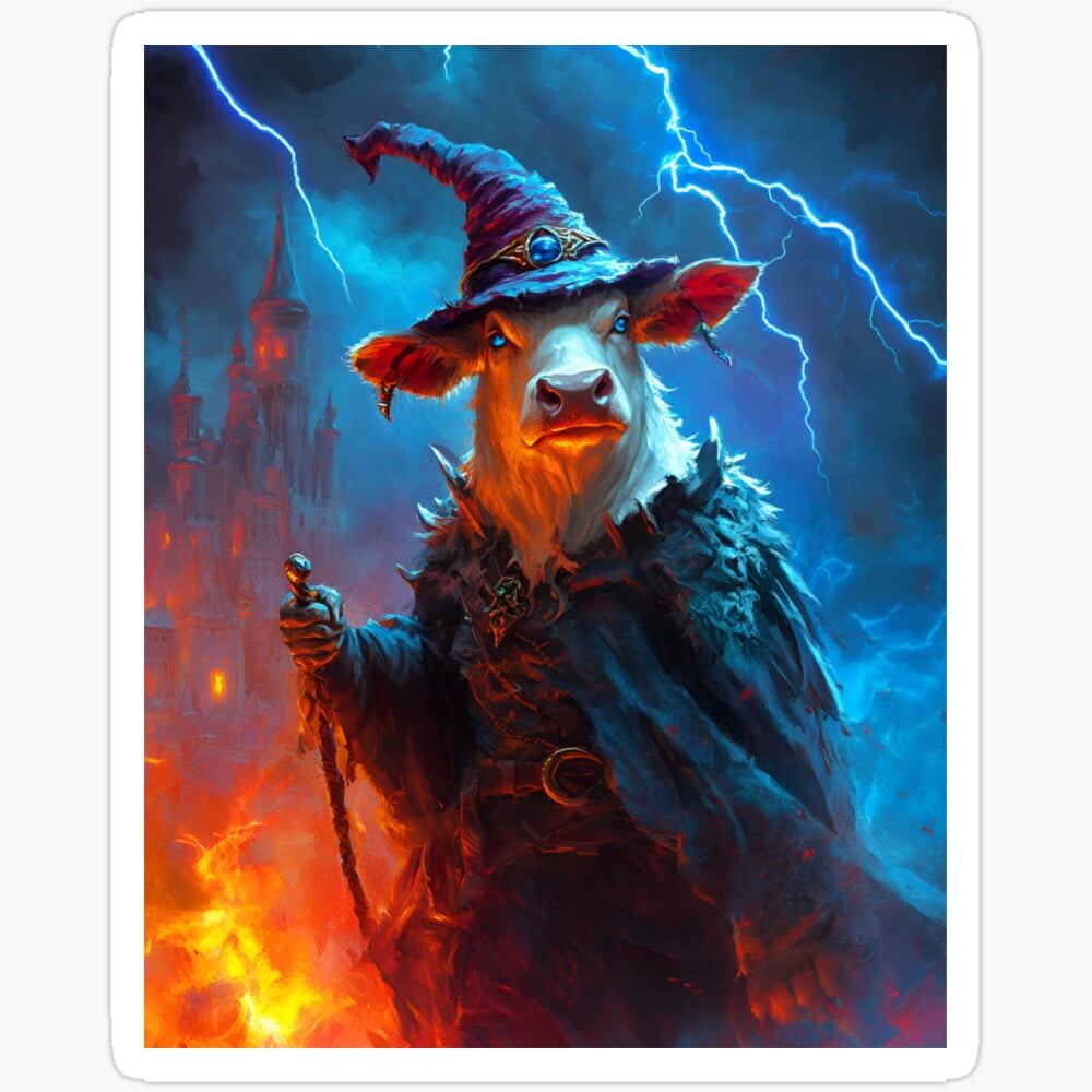 80S Dark Fantasy Wizard Cow Stickerphone Decal Water Bottle Stickers, Vinyl Stickers For Water ...