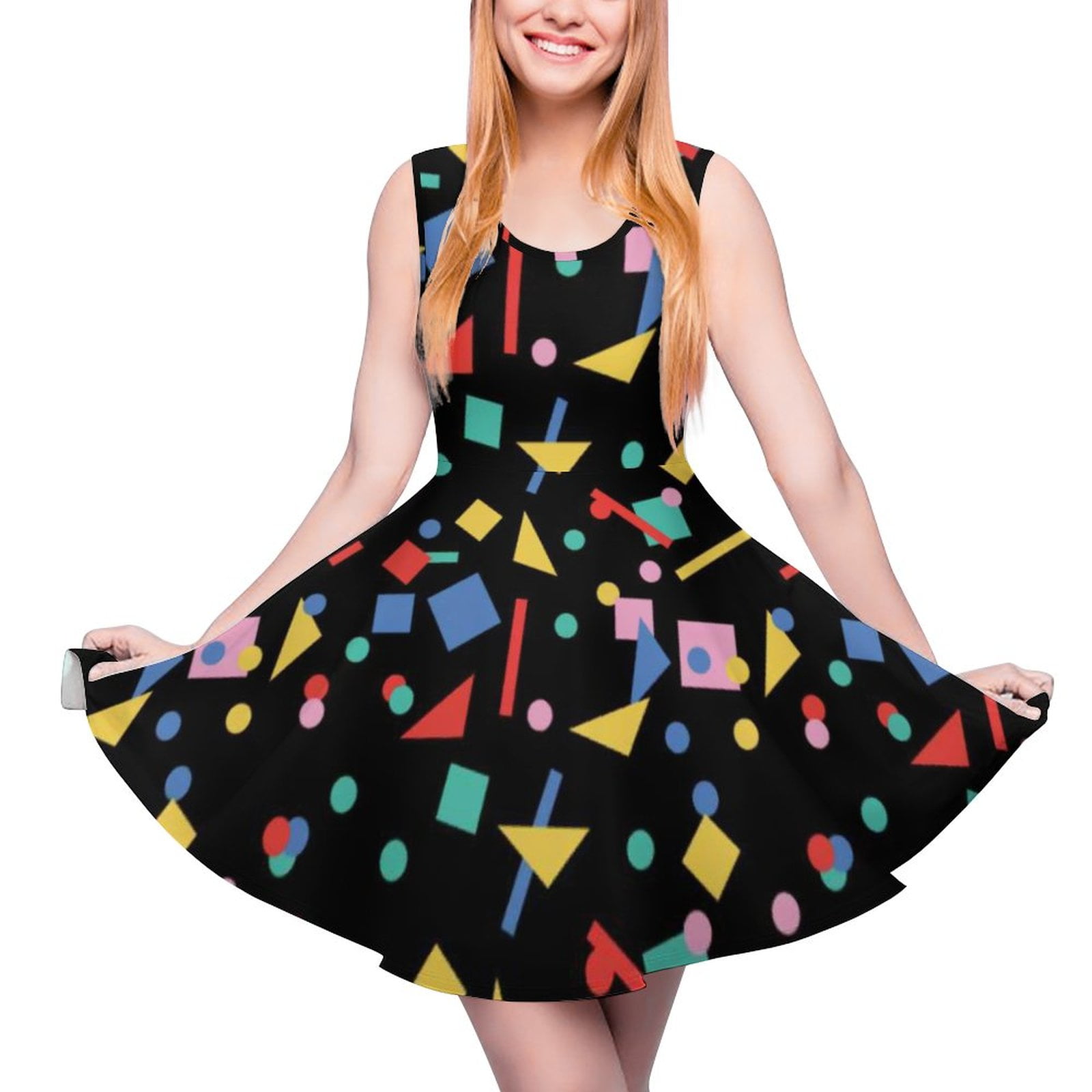 80S Paint Splash Dress Graffiti Colorful Print Casual Dresses Women ...