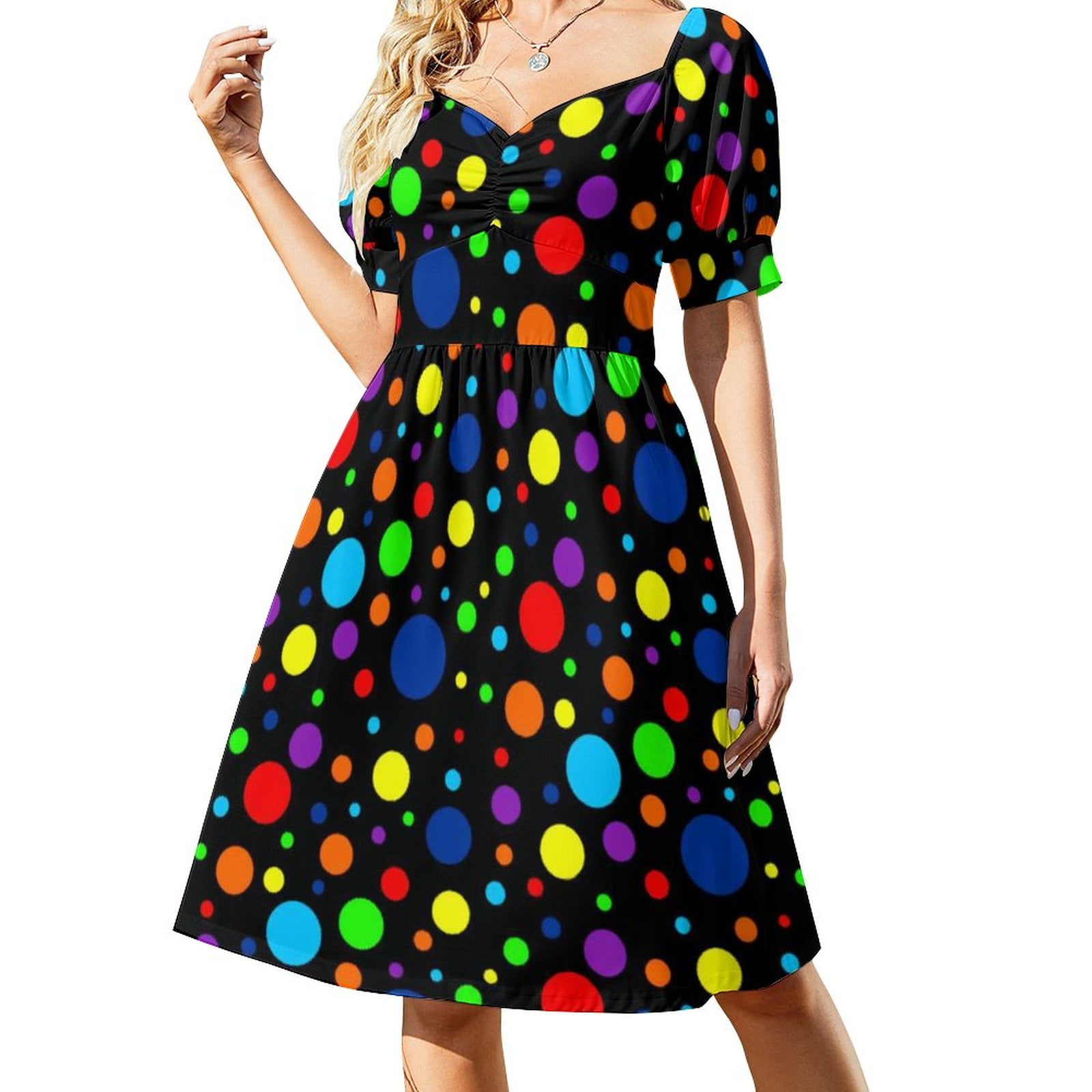 80S Paint Splash Dress Graffiti Colorful Print Cute Dresses Woman Short ...