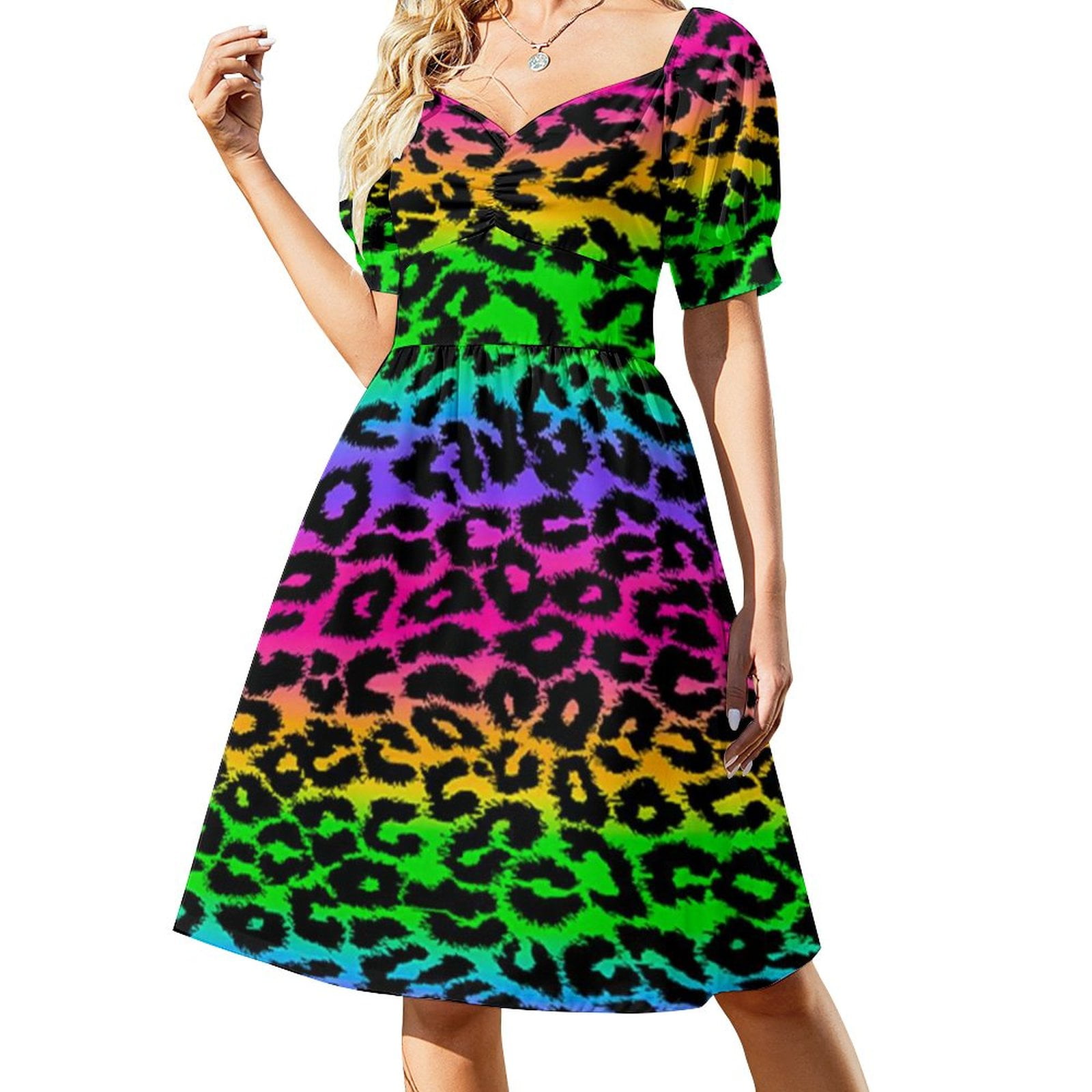 80S Paint Splash Dress Graffiti Colorful Print Cute Dresses Woman Short ...