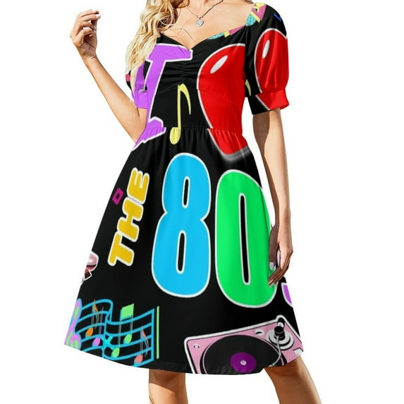 80S Paint Splash Dress Graffiti Colorful Print Cute Dresses Woman Short ...