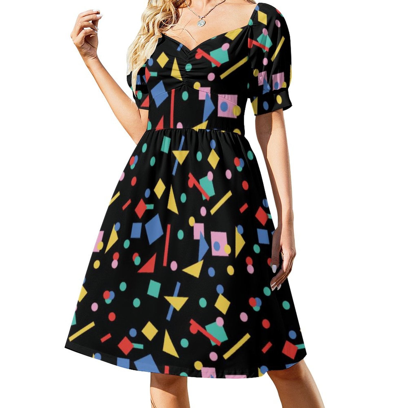 80S Paint Splash Dress Graffiti Colorful Print Cute Dresses Woman Short ...