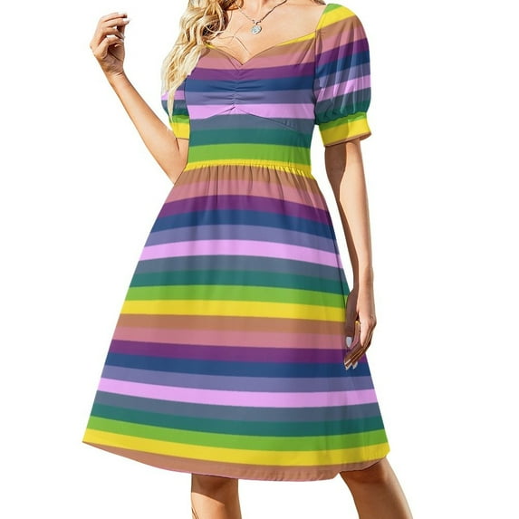 80S Paint Splash Dress Graffiti Colorful Print Cute Dresses Woman Short ...