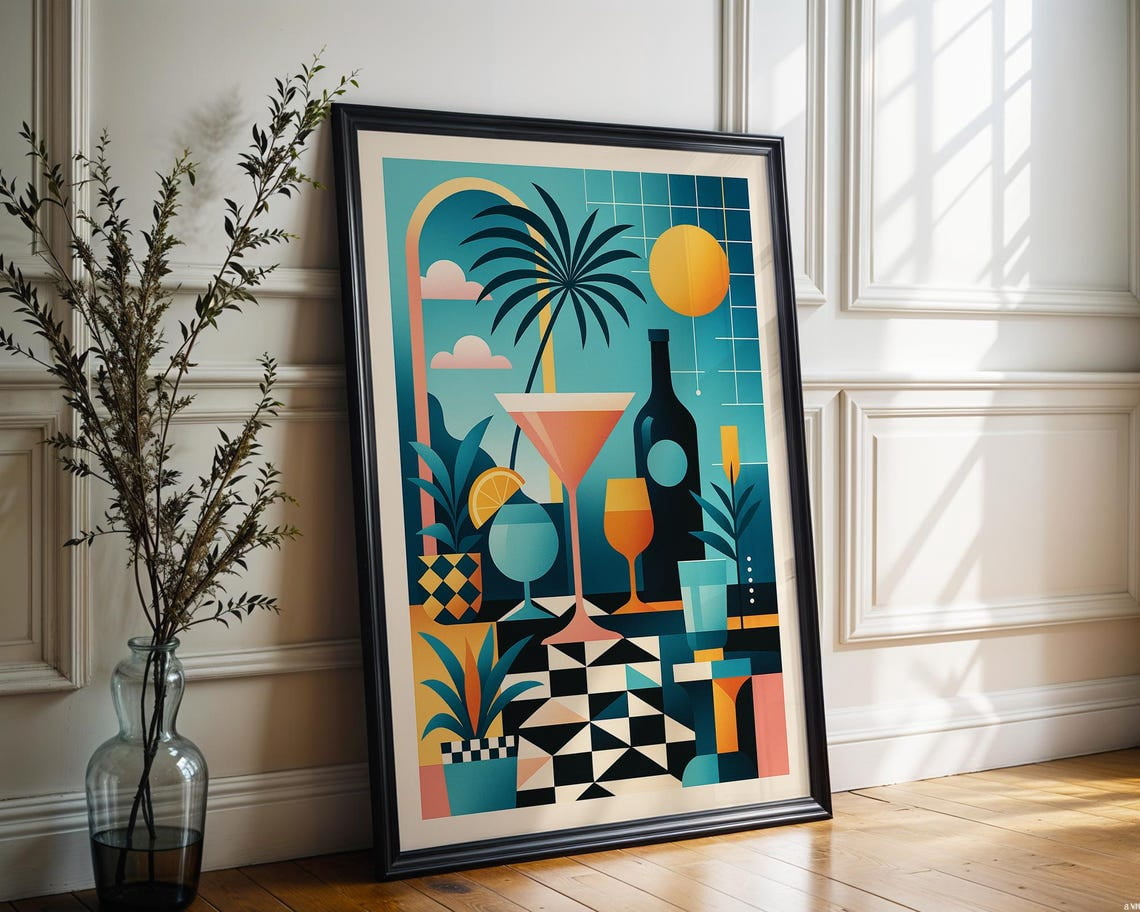 80S Retro Cocktail Surreal Memphis Style Poster Unframed Paper Print ...