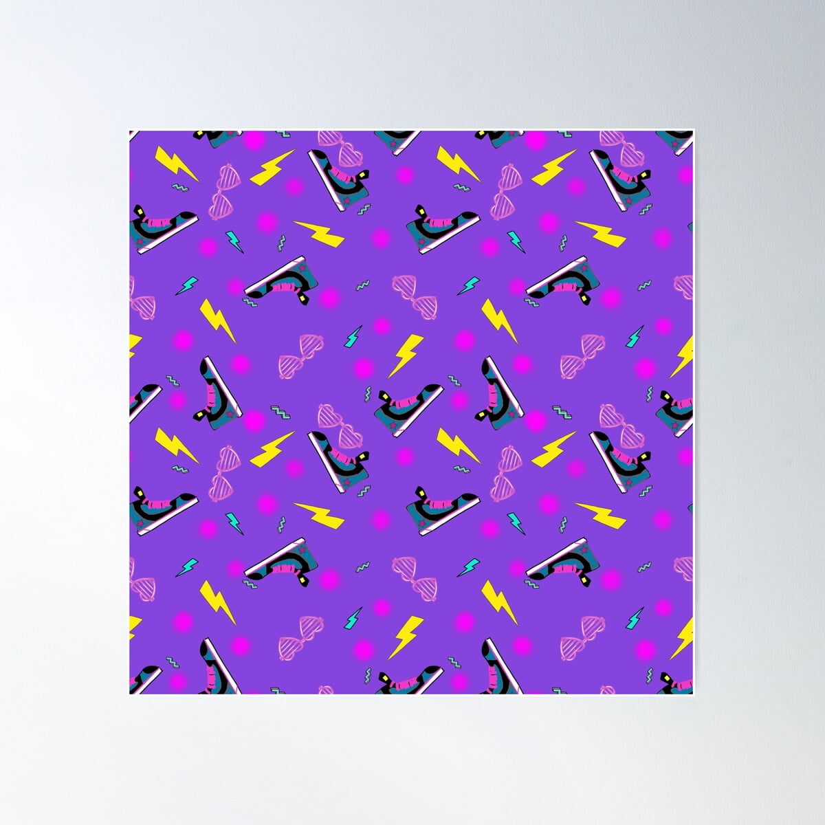 80S Retro Neon Sneakers & Lightning Bolts Pattern Poster Wall Art ...