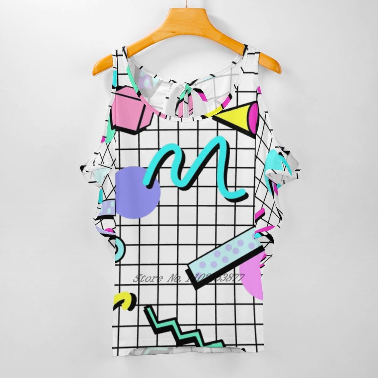 80S Retro Party Grid Design ( White Bg ) Women Print T-Shirt Summer ...