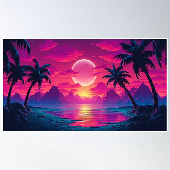 80S Synthwave Paradise Beach Poster Wall Art, Modern Wall Decor, 8x12 ...