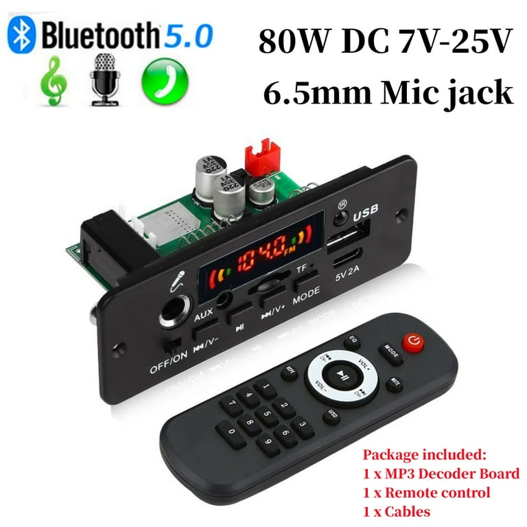 80W Amplifier MP3 Decoder Board DC 12V Bluetooth 5.0 Car Kit 6.5mm Microphone MP3 Player FM TF USB 3.5mm AUX DIY Home Speaker
