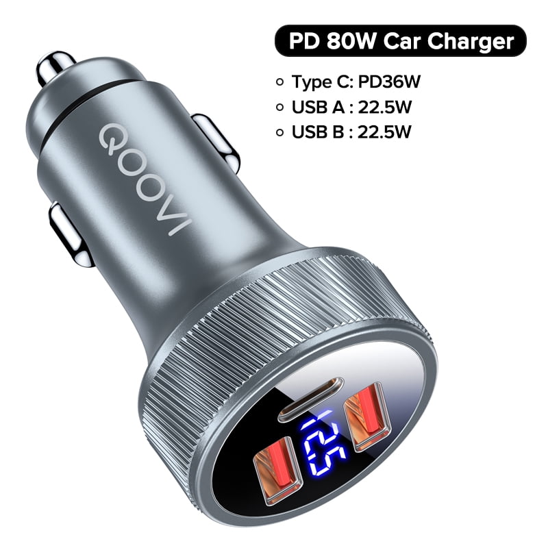 80W Car Charger USB Type C Dual Port USB Phone Charger PD Fast Charging ...
