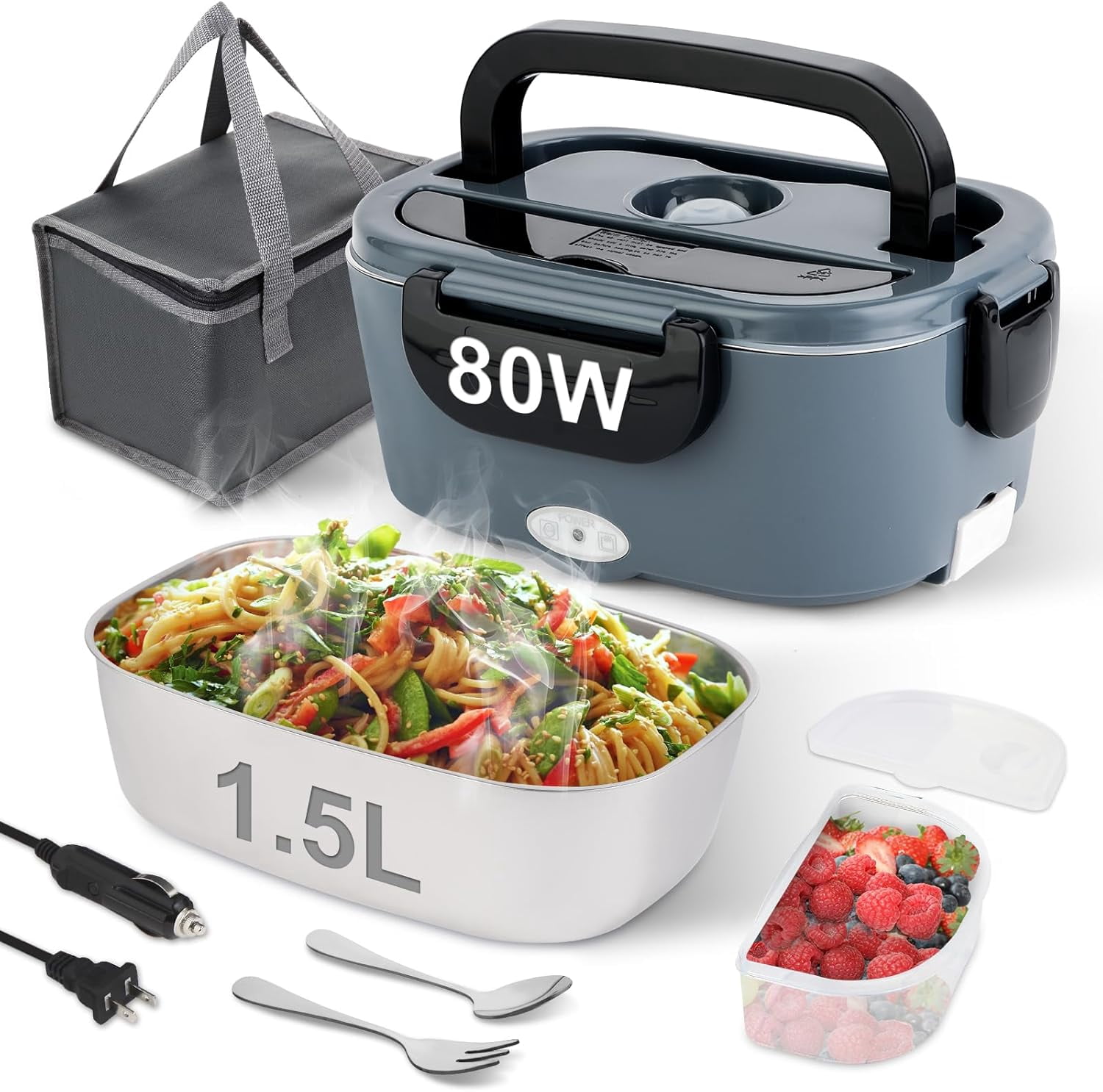 Electric Lunch Box, 80W Heated Box for Adults, 1.5L Portable Fast ...