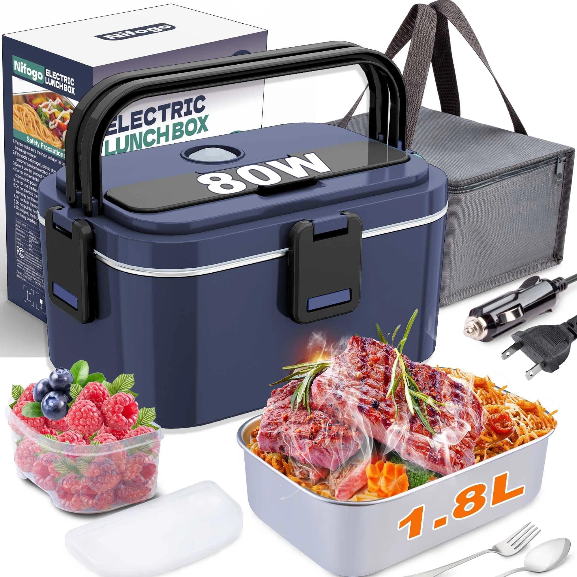 80W Electric Lunch Box for Adults 1.8L Large Capacity, Portable Heated ...