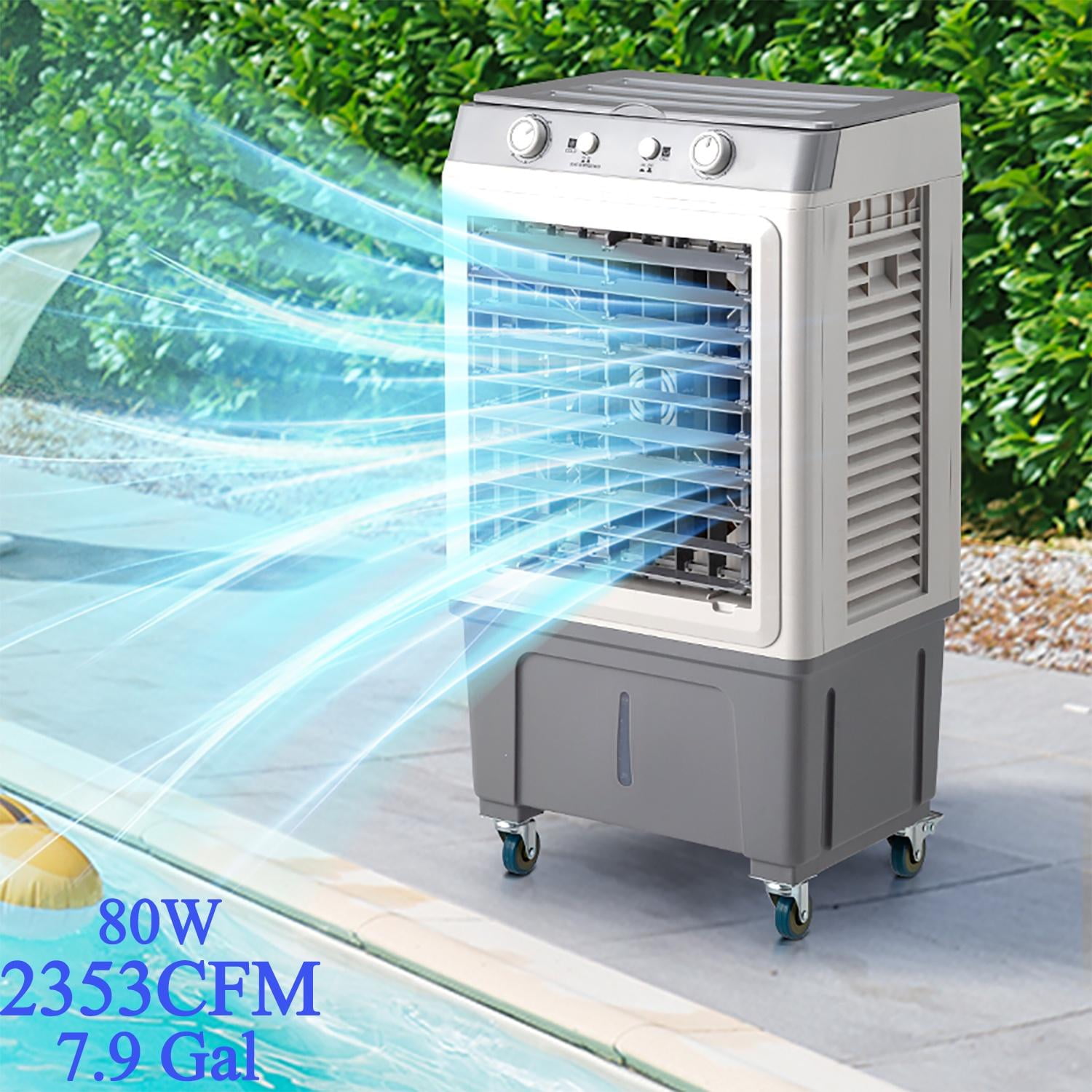 80W Portable Evaporative Cooler, 2353CFM Ice Cooling Fan with 7.9Gal ...