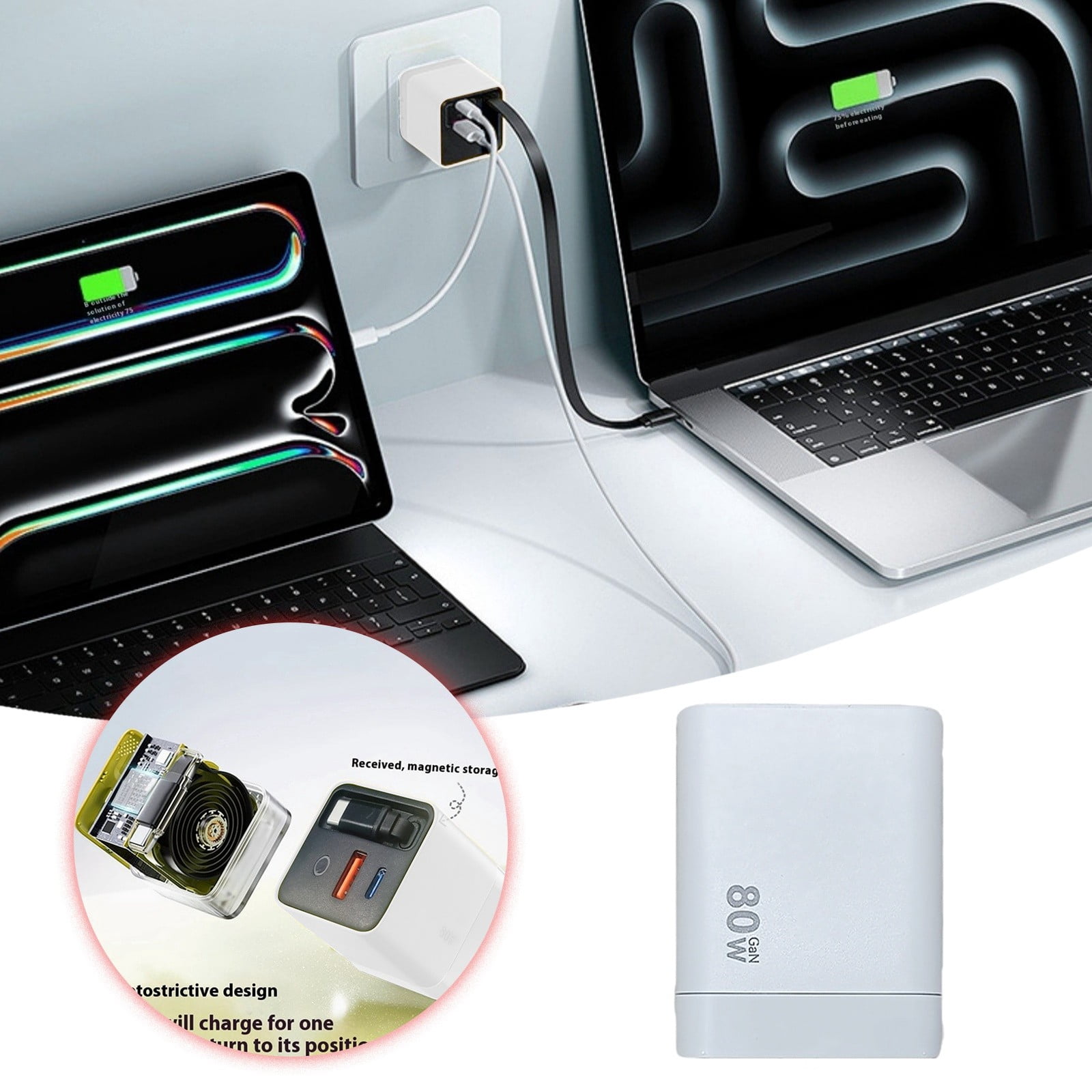 80W Fast Charging Wall Charger with Retractable Design USB C & USB ...