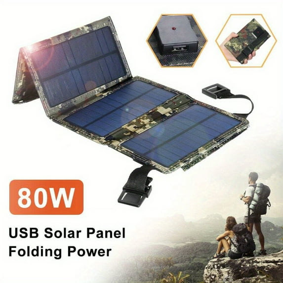 80W Foldable Solar Charger Power Bank, Portable USB Solar Panel for ...