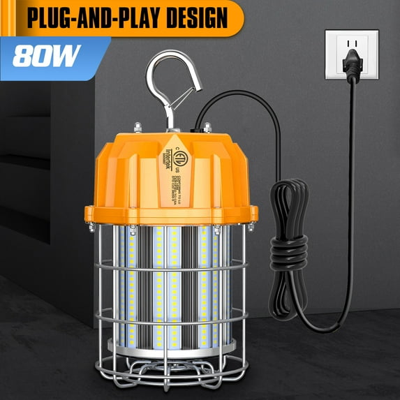 80W LED Temporary Work Light 12000Lm 5000K Job Site Light Construction ...