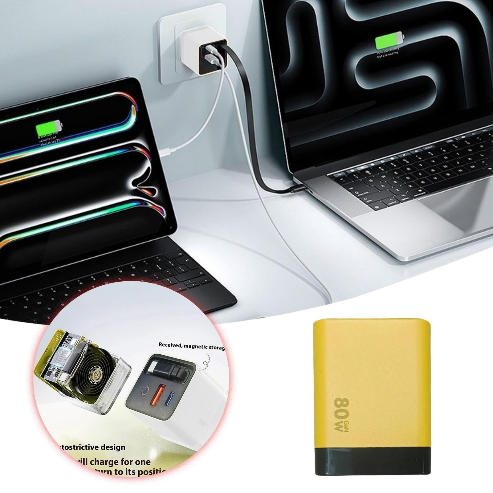 80W Max Retractable Wall Charger Fast PD Charging Station with USB C ...