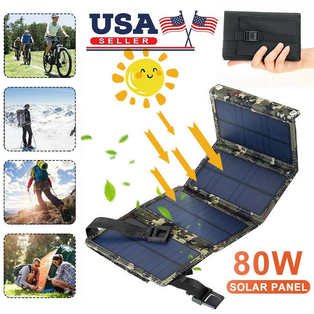 80W Foldable Solar Panel Kit, USB Outputs for Camping, Phone, Tablet ...