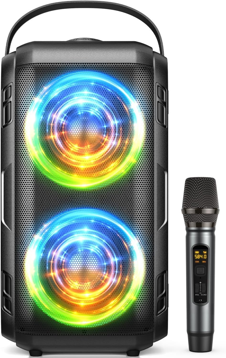 80W Speaker with Microphone, Portable Loud Party Speaker-2 Full Range ...