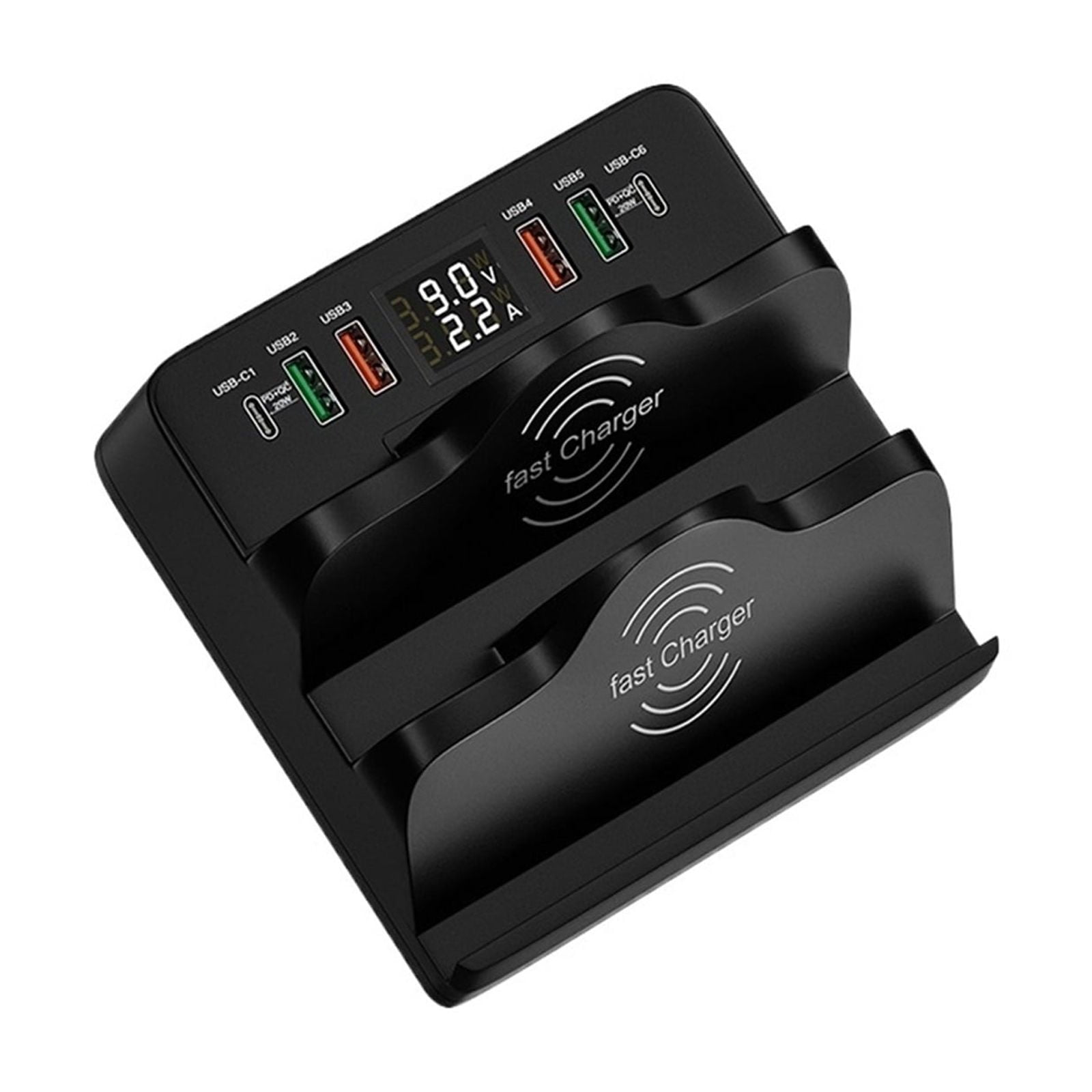 80W USB Charger With Dual Induction Wireless Charger Stand,6 Ports ...