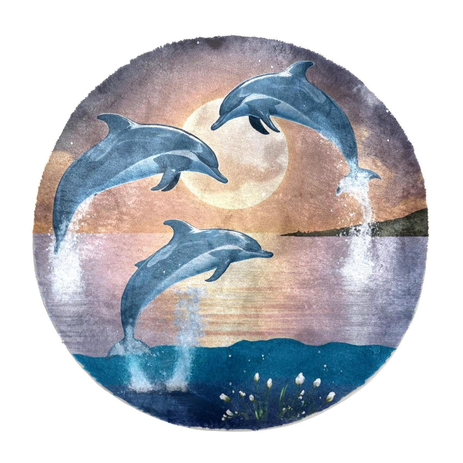 80cm Fluffy Soft Rug Living Room Bedroom Rugs, Dolphins Jumping Anti ...
