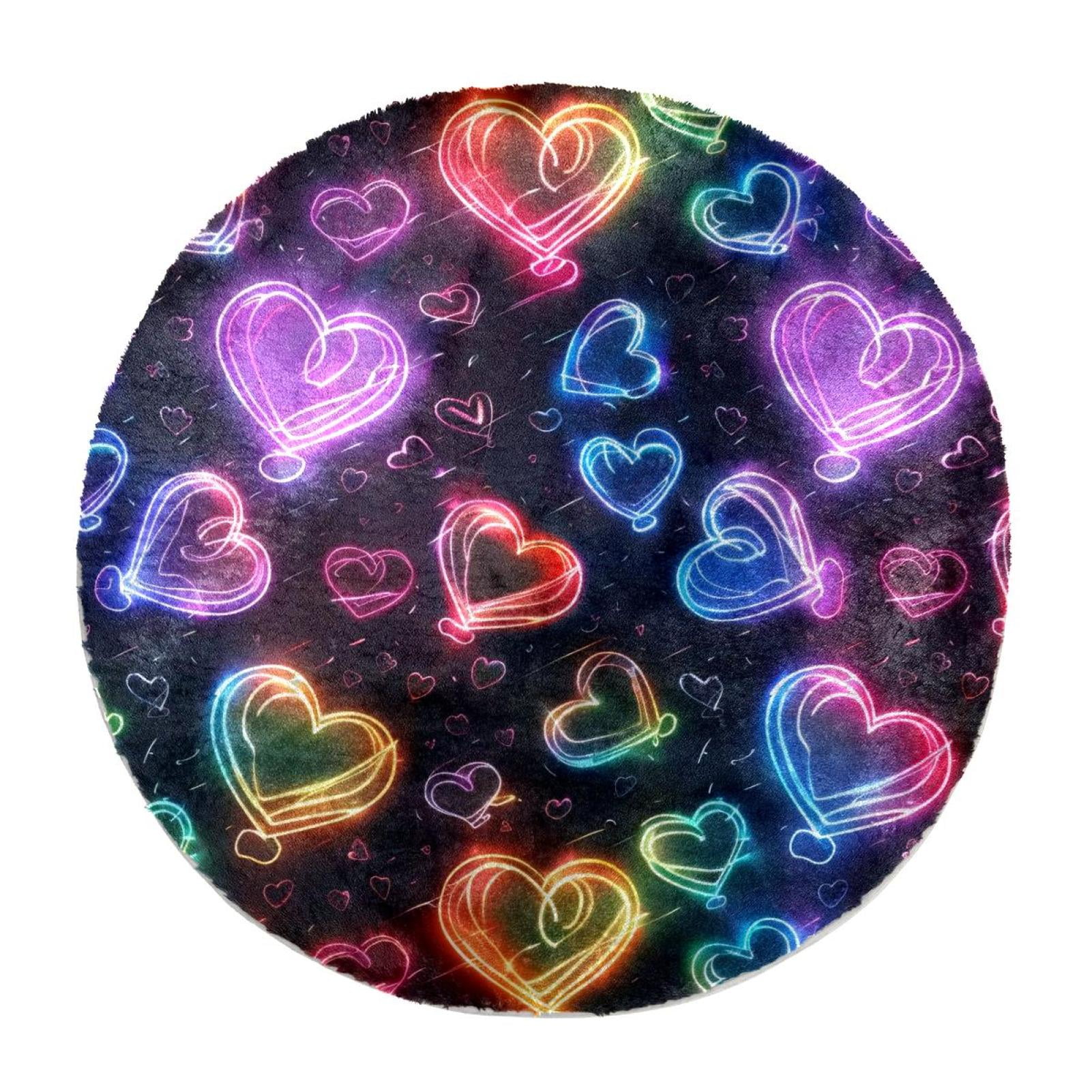 80cm Fluffy Soft Rug Living Room Bedroom Rugs, Neon Hearts Pattern Anti ...