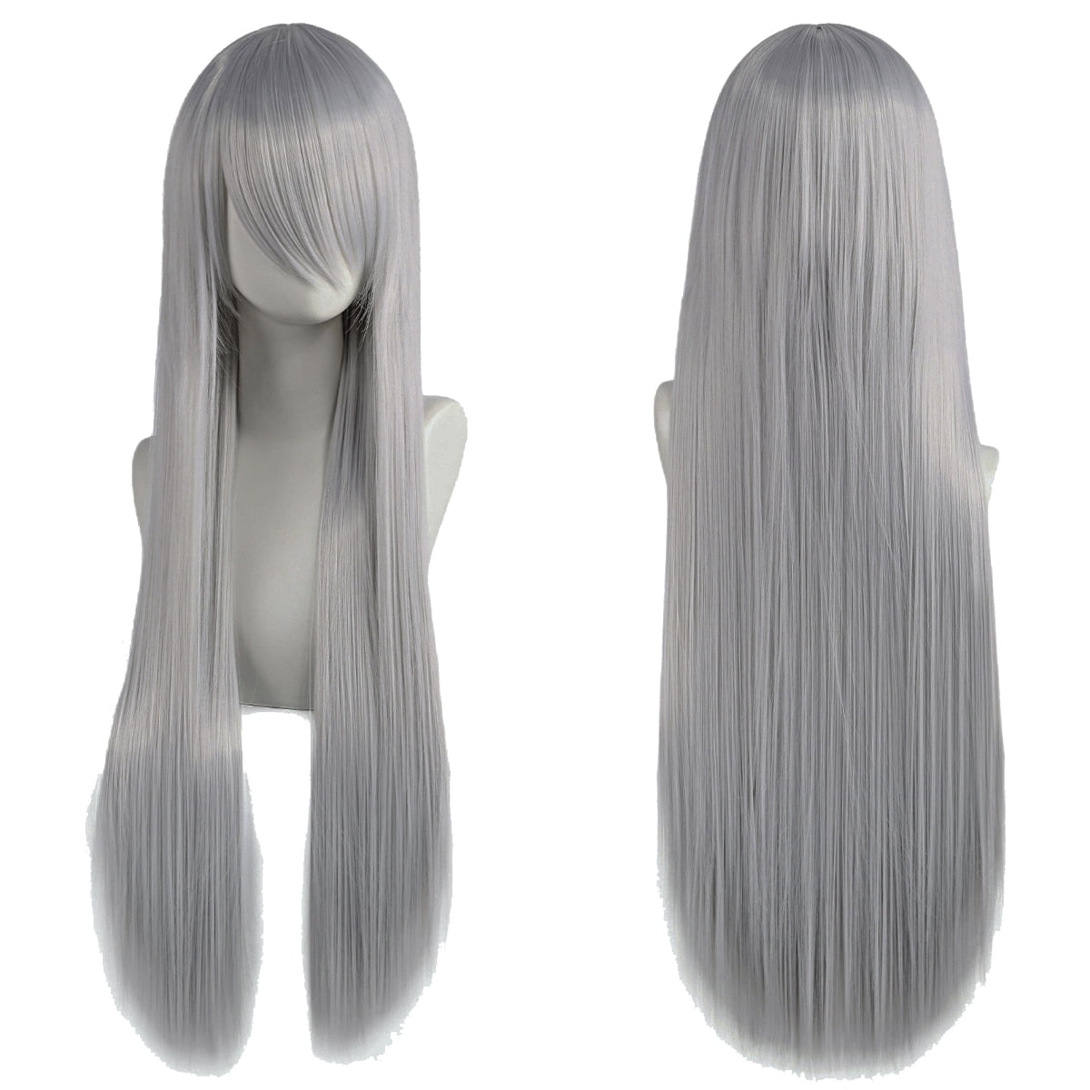 80cm Long Synthetic White Purple Cosplay Wigs Green Hair Straight ...